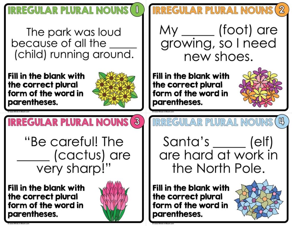 Irregular Plural Nouns Task Cards - Engaging Short Answer Grammar ...