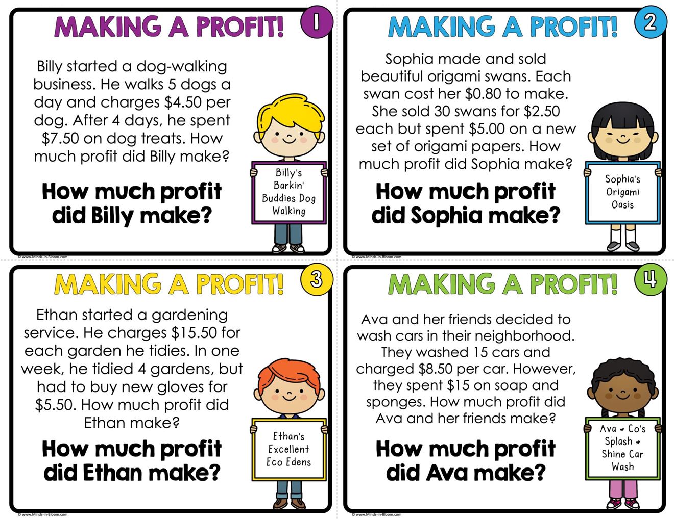 Multiplying and Adding Decimals - Calculating Profit - Task Cards ...