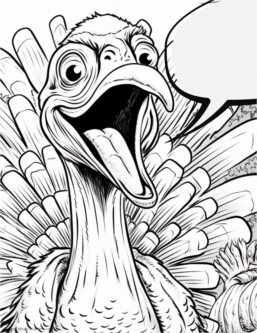 Silly Turkey Coloring Page - with Speech Bubble! - Minds in Bloom Unlimited