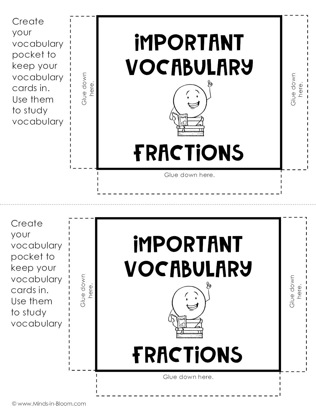 4th Grade Math Vocabulary Pocket and Vocabulary Cards - Fractions ...