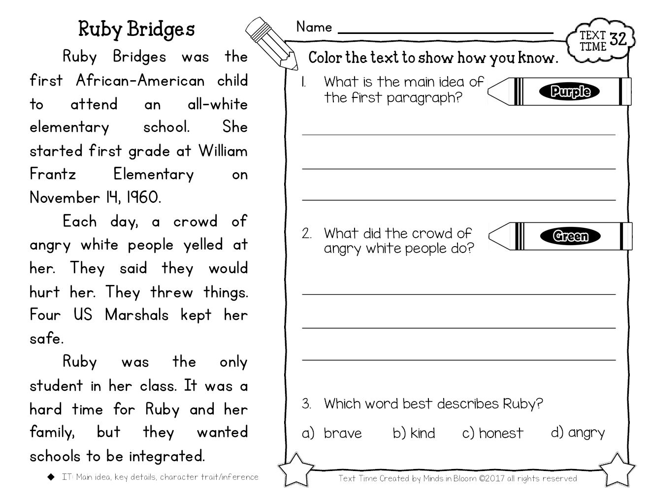 Reading Comprehension Passage: - nonfiction - Ruby Bridges - Minds in ...