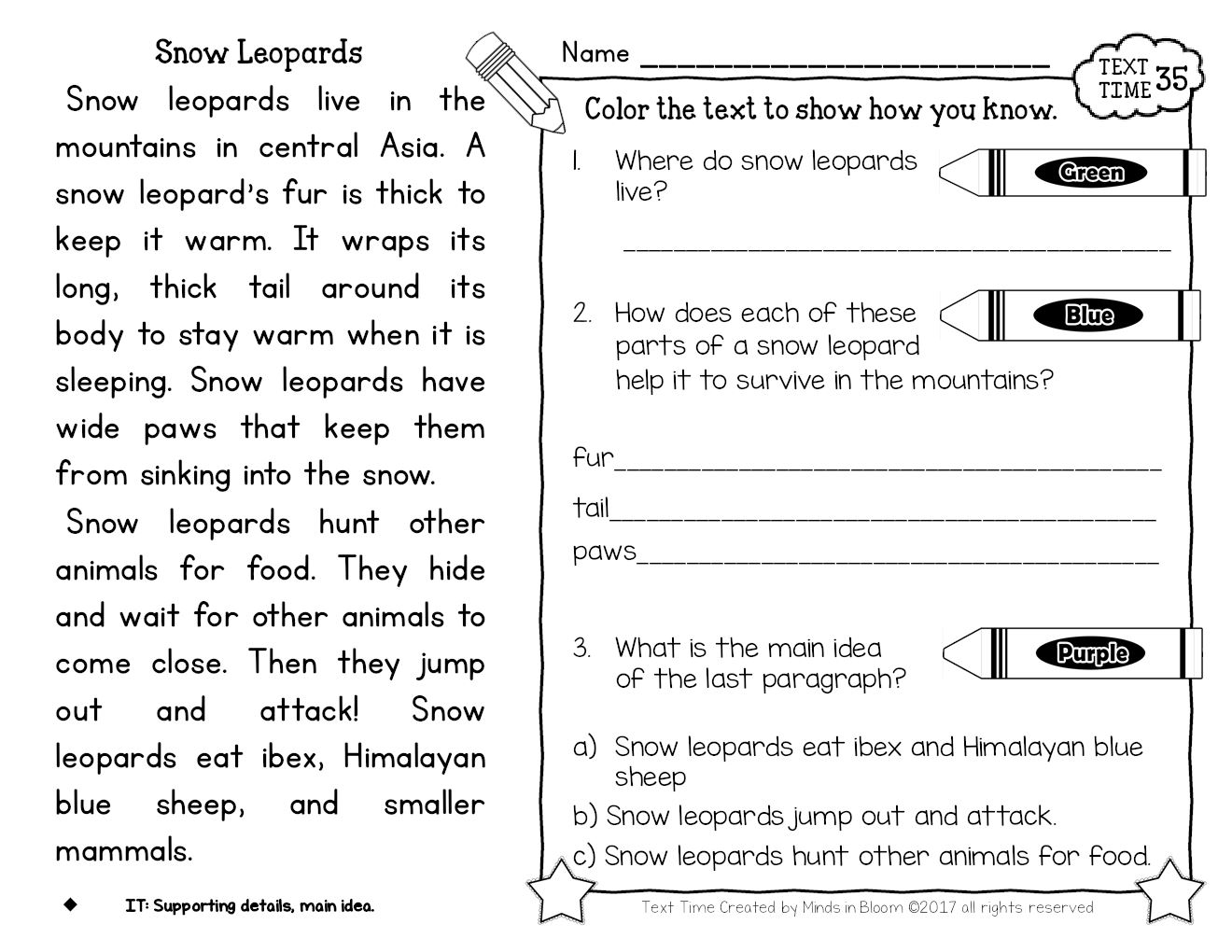 Reading Comprehension Passage: - nonfiction - Snow Leopards - Minds in ...