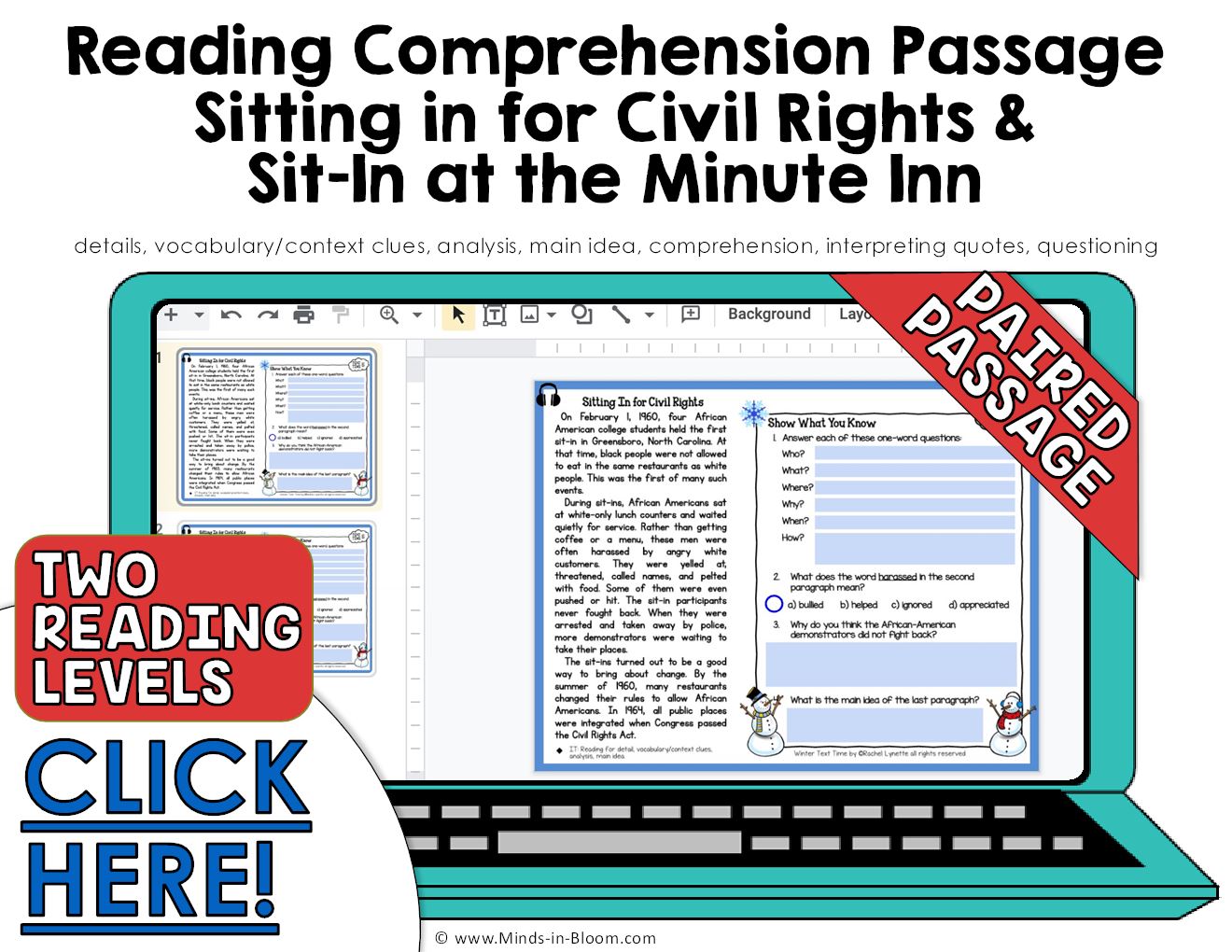 Google Slides - Winter Reading PAIRED Passage - Sitting in for Civil ...