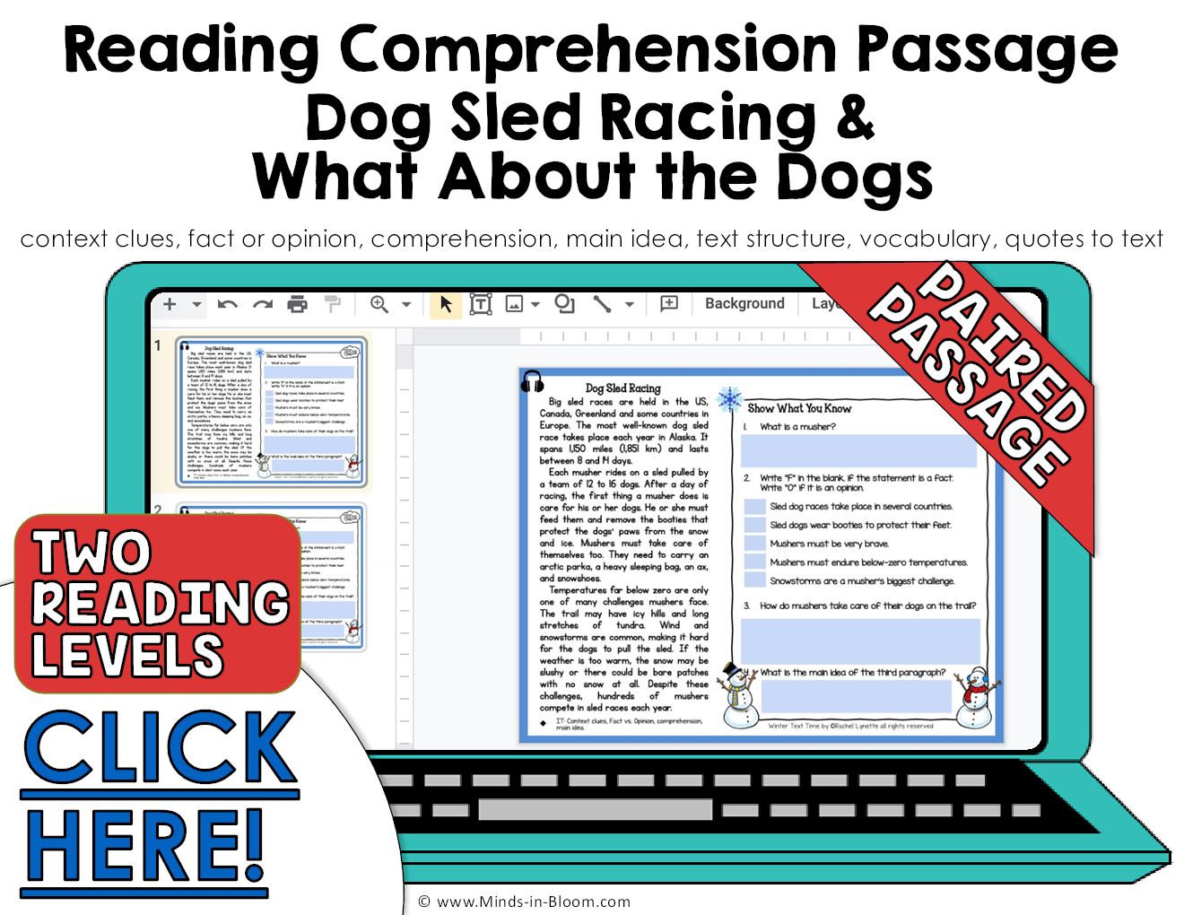 Google Slides - Winter Reading PAIRED Passage - Dog Sled Racing ...