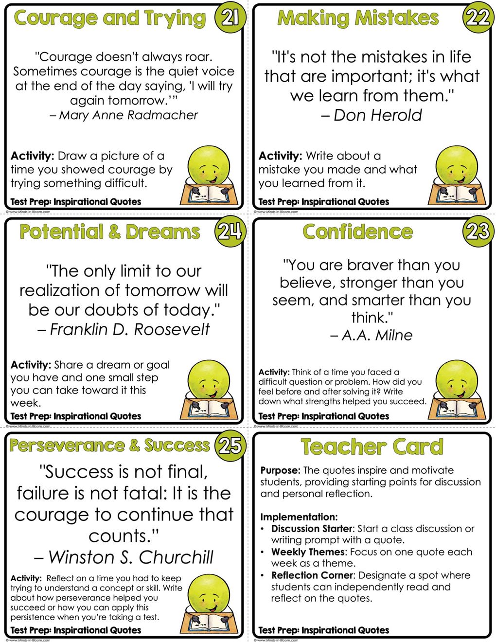 Test Prep SEL - Perserverance Quotes - 5 Task Card Activities - Minds ...