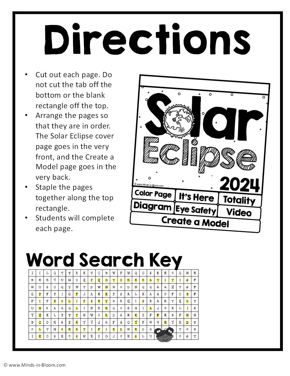 Solar Eclipse Activities for Grade 3-5 | Printable Worksheet for Spring