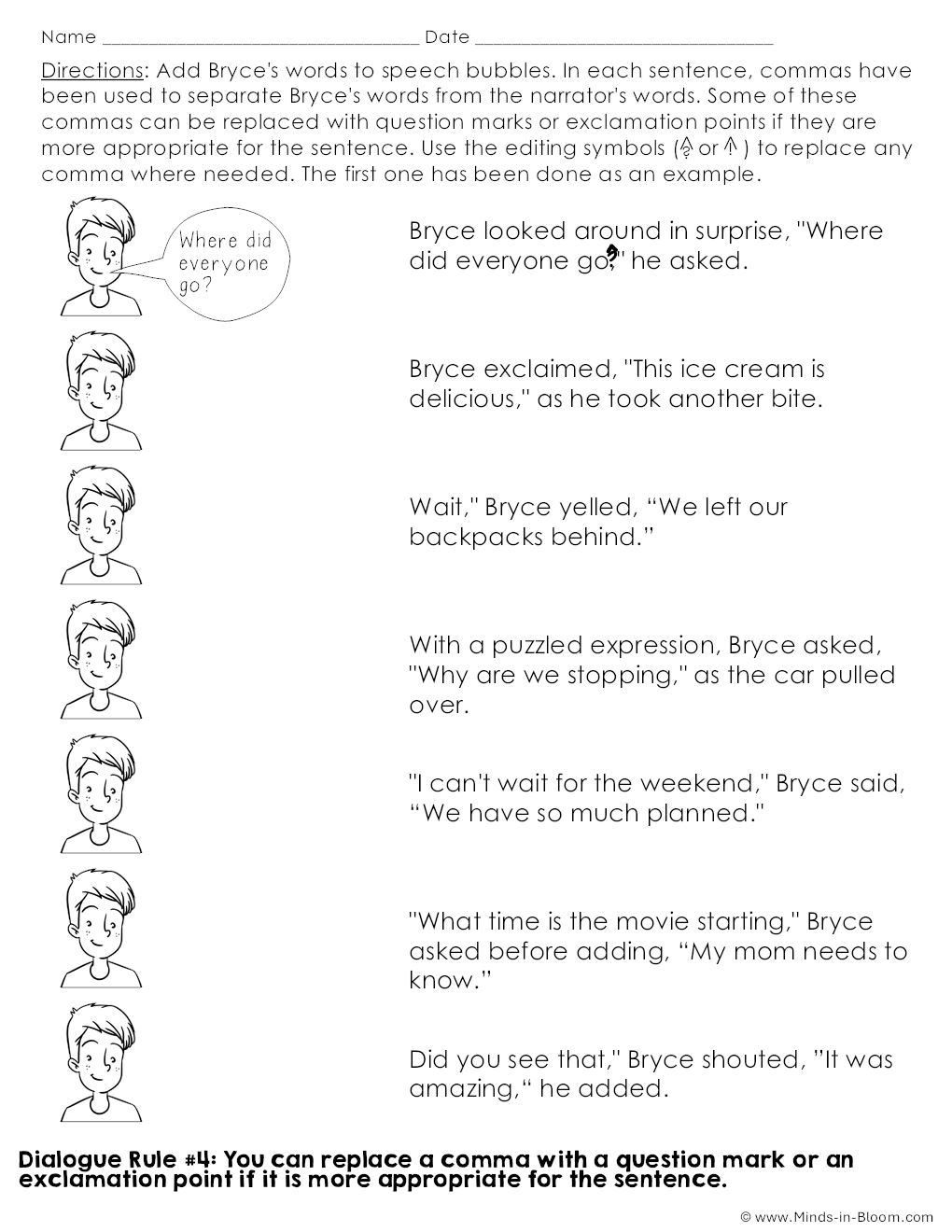 Dialogue Practice Bubbles | Punctuation-Capitalization Worksheet for ...