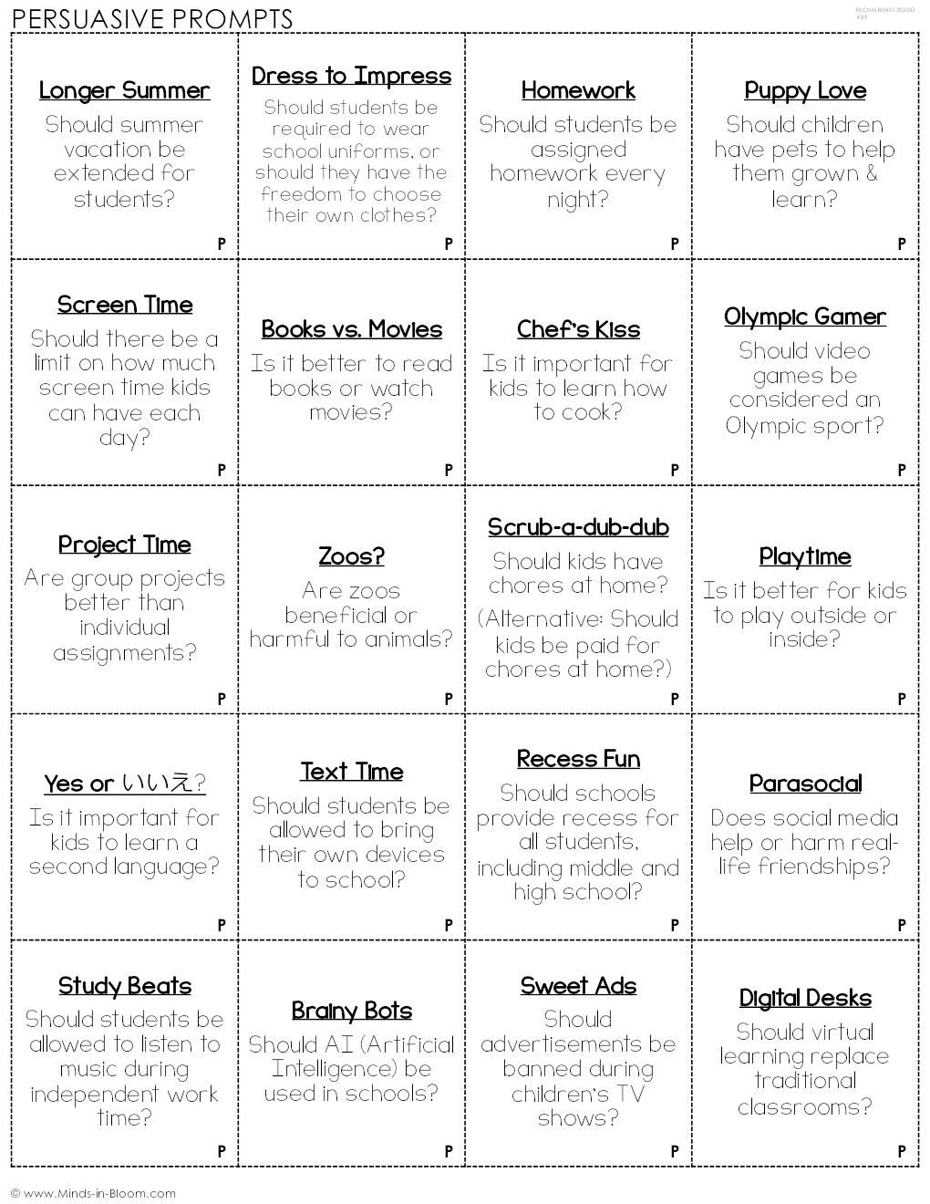 5 Paragraph Essay - Writing Prompts - Cut Apart - Persuasive ...