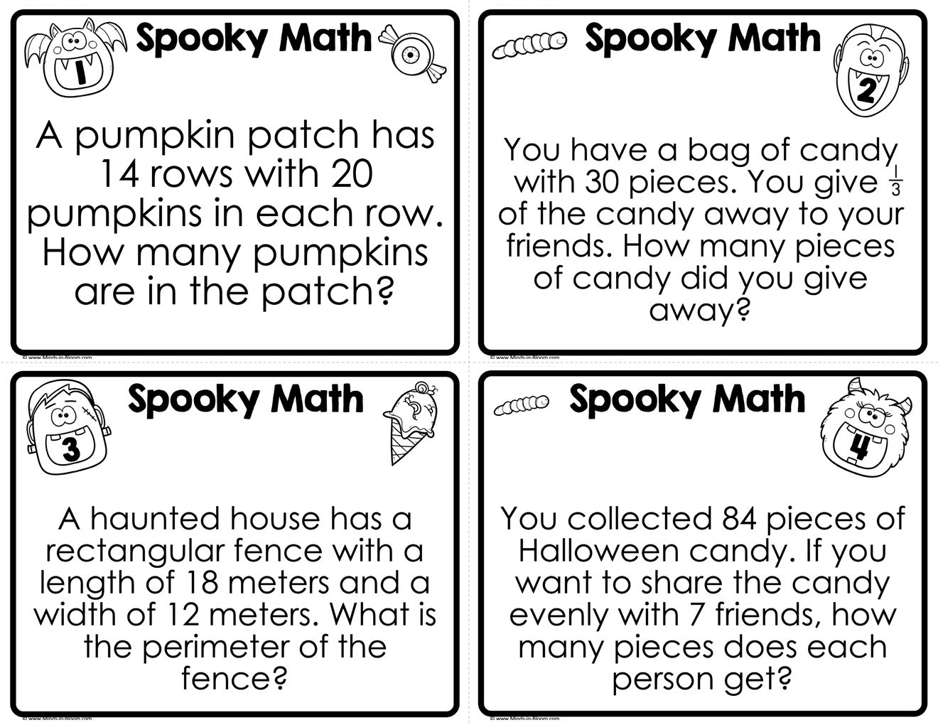 Halloween Fun Math Review Task Cards - Color - Minds in Bloom Unlimited