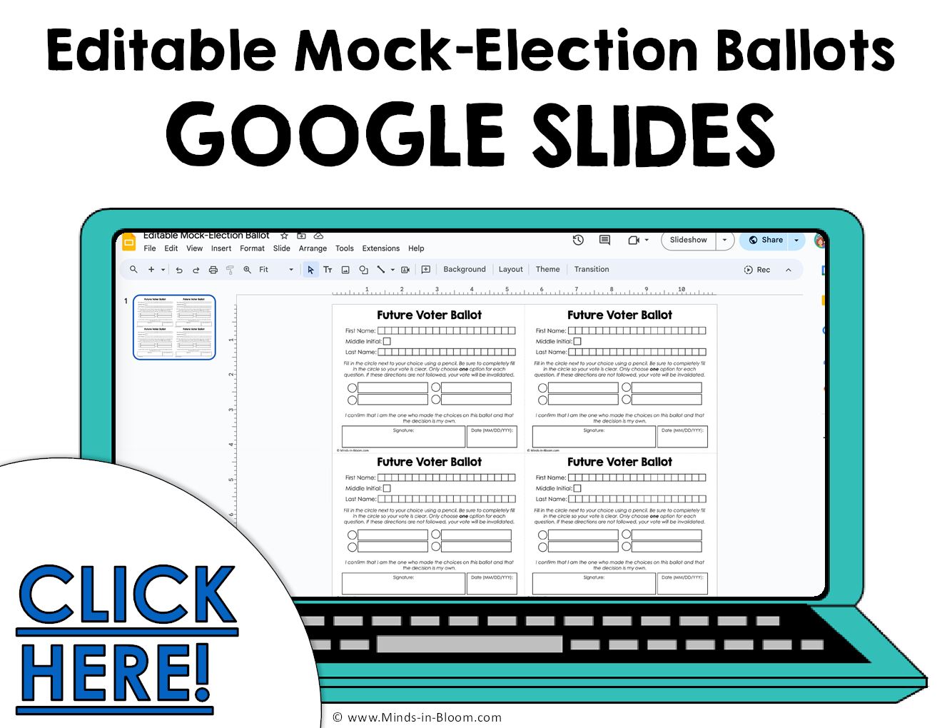 Mock Election Classroom Voting - Editable Ballots Google Slides - Minds ...