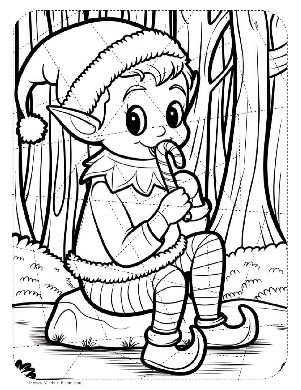 Elf Easy-Cut Coloring Page and Puzzle - Minds in Bloom Unlimited