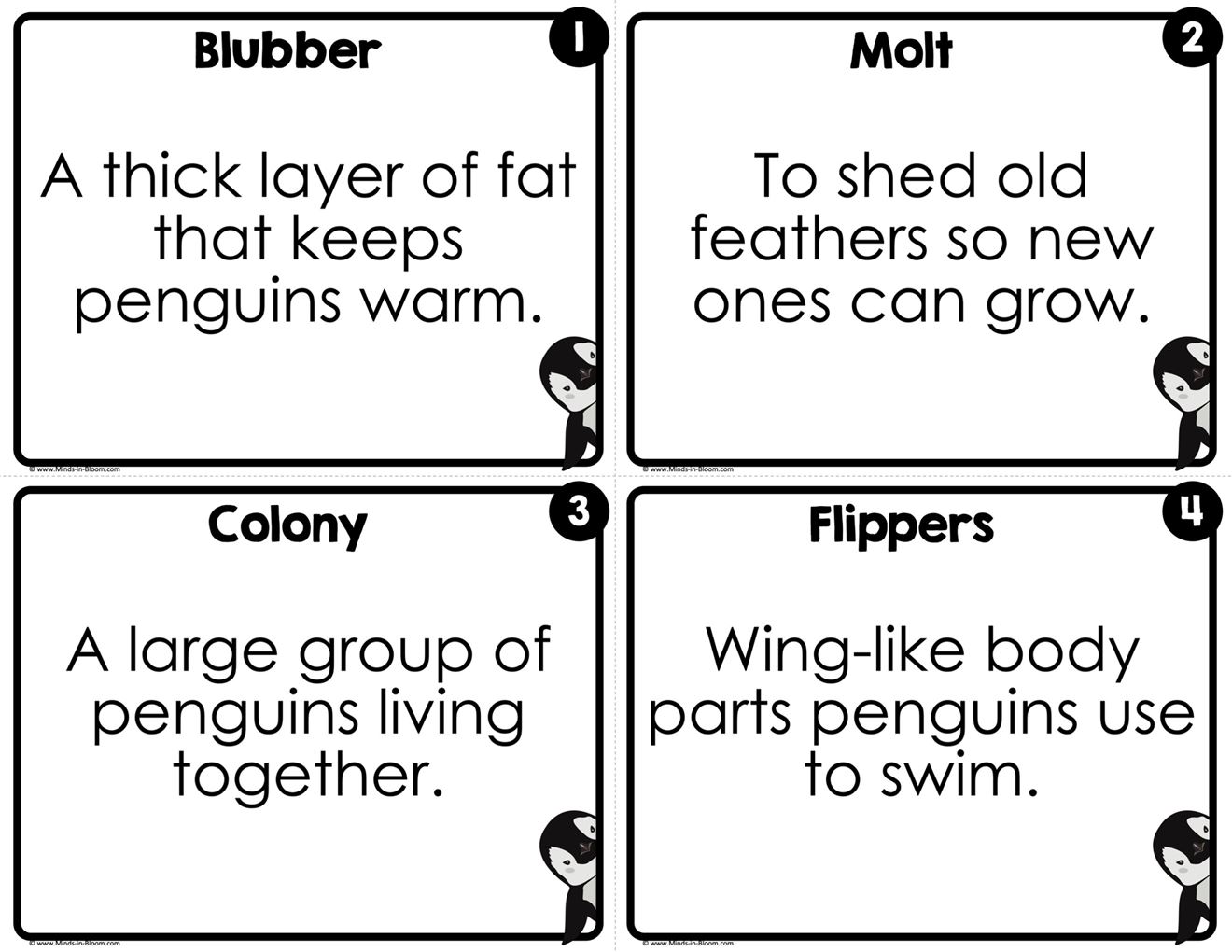 Winter Penguin Vocabulary Words - Task Cards - Minds in Bloom Unlimited