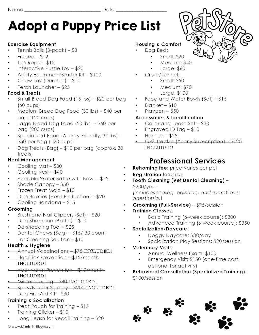 Adopt a Puppy Activity Pages - Project Based Learning - Minds in Bloom ...