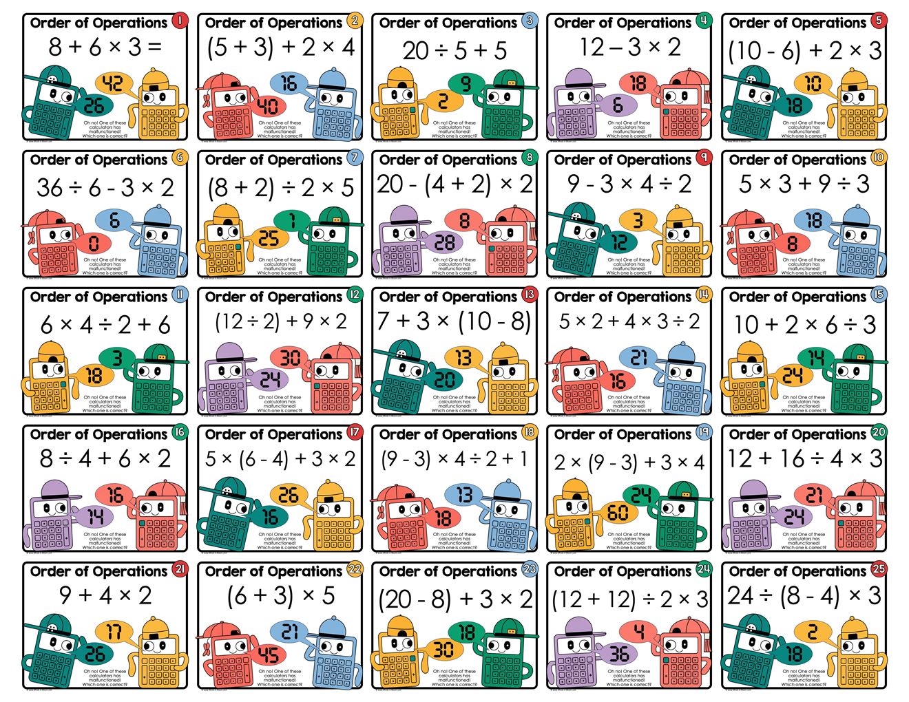 Order of Operations Task Cards (No exponents) - Mini Size - Great for ...