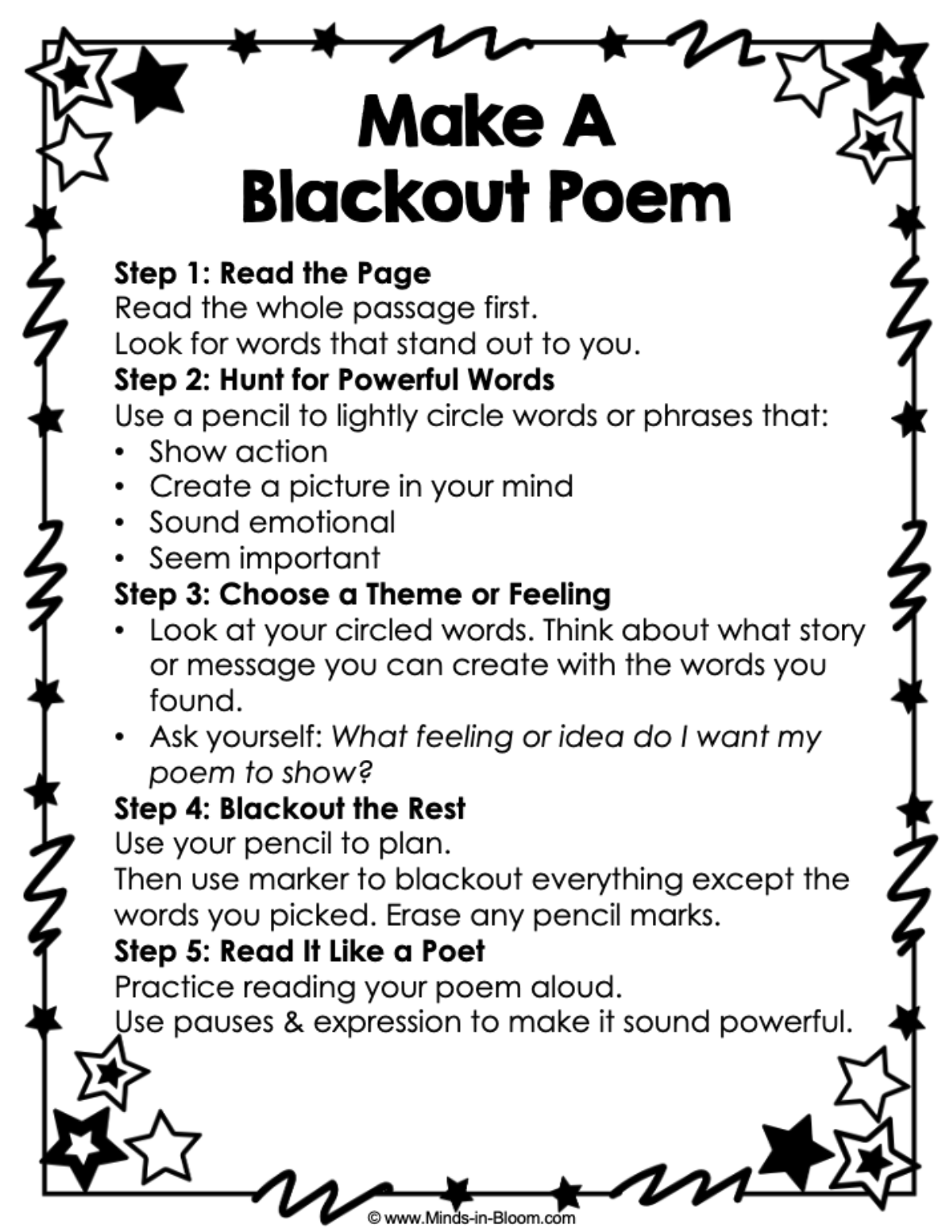 Blackout Poetry Technique | Spring Printable Worksheet for Grades 3-5
