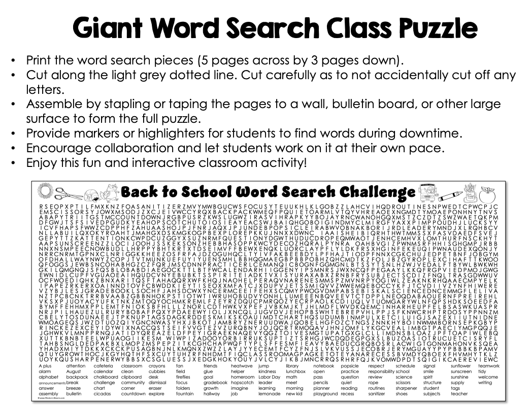 Giant Back to School Wordsearch - Class Collaborative Puzzle - Great ...