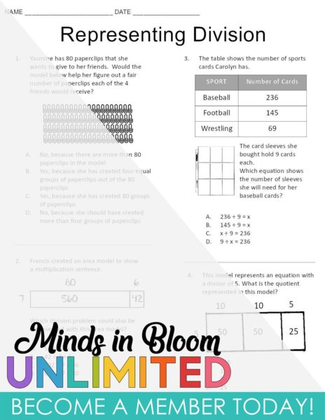 Representing Division - 10 Rigorous Questions - Quiz Version - Minds in ...