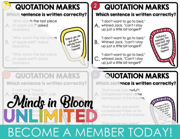 Advanced Quotation Practice Task Cards | Printable for Grade 4-5