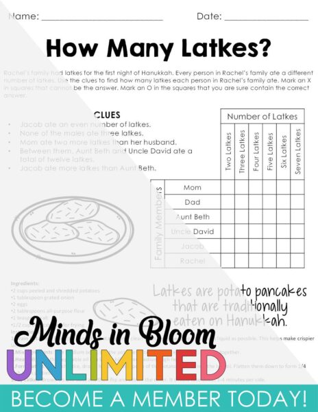 Hanukkah Activities - How Many Latkes - Logic Puzzle - Minds in Bloom ...