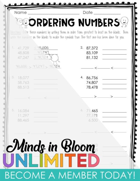 Comparing and Ordering Numbers - Ordering Numbers - Minds in Bloom ...