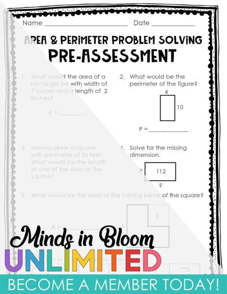 Area and Perimeter Problem Solving - Pre-Assessment - Minds in Bloom ...