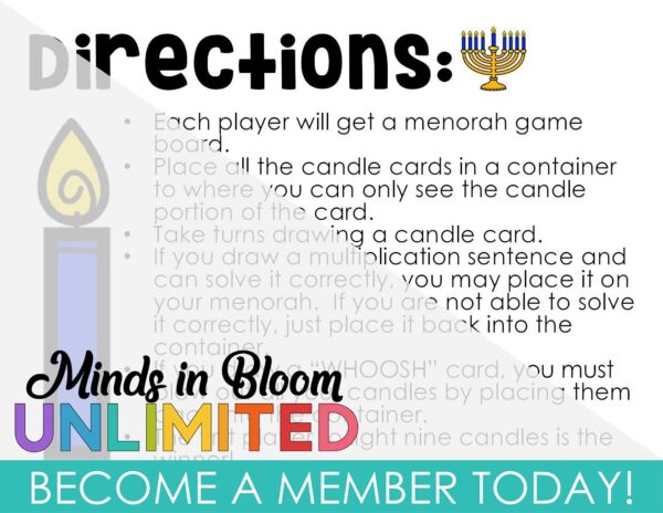 Hanukkah Multiplication Game - Fact Practice - COLOR - Minds in Bloom ...