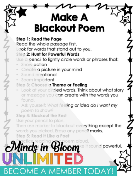 Blackout Poetry Technique | Spring Printable Worksheet for Grades 3-5