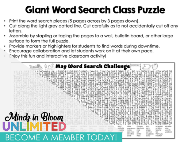 Giant Word Search Activity | Spring Calendar-Fun Printable