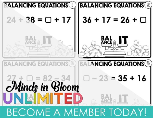 Balance the Equation within 100 - With Regrouping - Task Cards - B&W ...