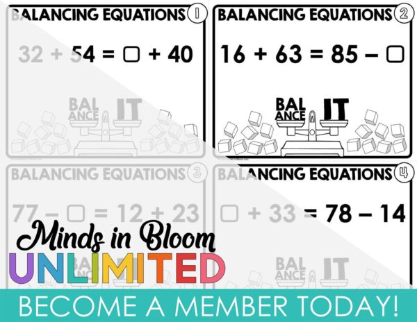 Balance the Equation - within 100 - no regrouping - B&W - Minds in ...