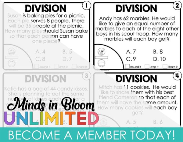 Division Remainders Interpretation Task Cards for Grades 3-5 ...