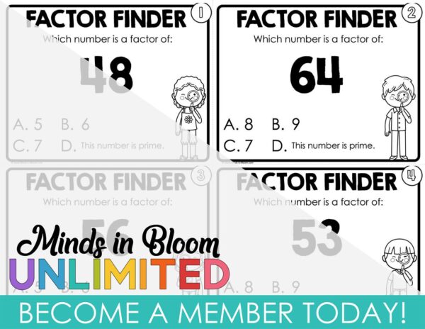 Find the factors (or is it prime) Task Cards - B&W - Minds in Bloom ...