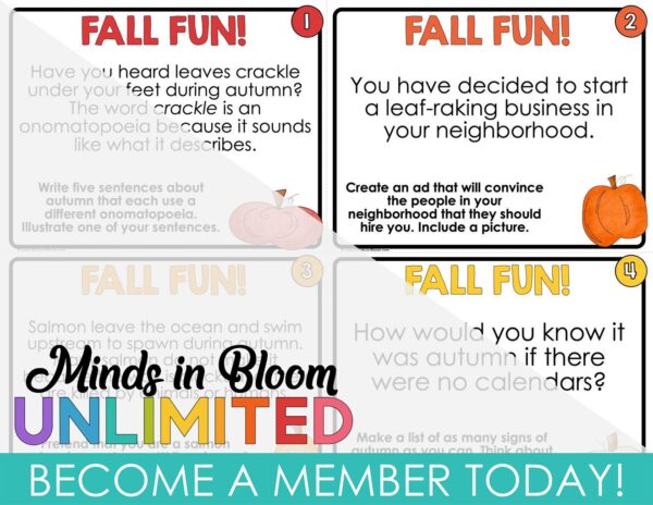 Fall Task Cards Tracking | Grade 3-5 Creative & Critical Thinking Printable