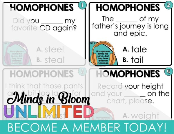 Homophones Task Cards - Set 2 - COLOR - Minds in Bloom Unlimited