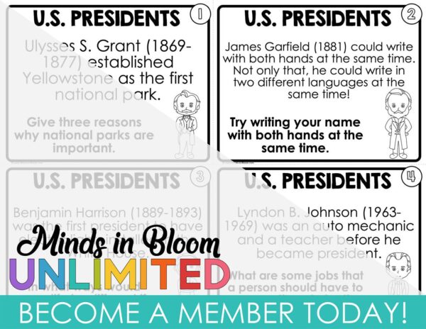 President Fun Facts Task Cards for Grades 3-5 | Printable Calendar-Fun ...