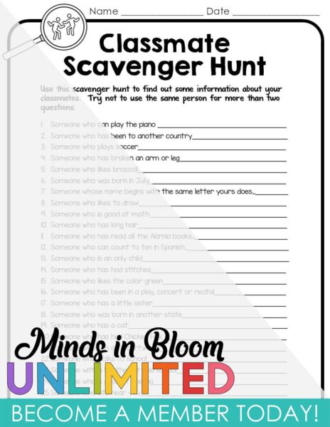 Classmate Scavenger Hunt - Minds in Bloom Unlimited