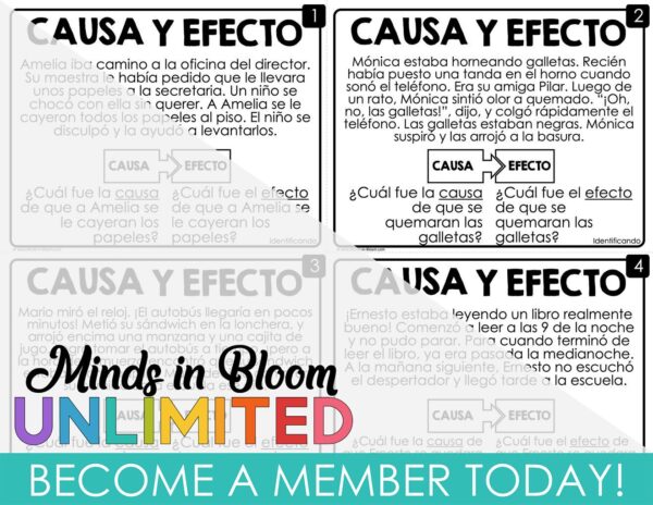 IN SPANISH - Identifying Cause and Effect - BLACK & WHITE - Minds in ...