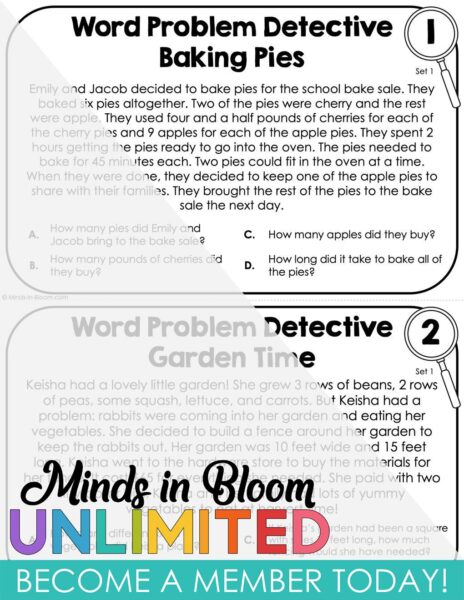 Word Problem Detective - Task Cards B&W - Minds in Bloom Unlimited