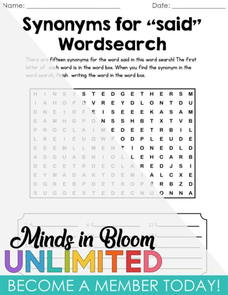 Language Arts Enrichment: Synonyms for Said Word Search - Minds in ...