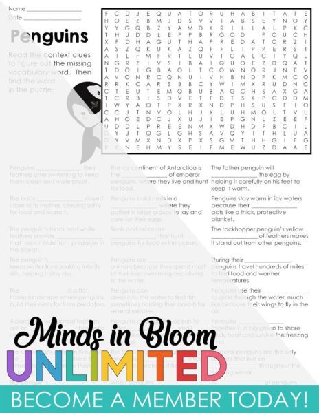 Penguin Context Clues Crossword and Word Search Activity - Minds in ...