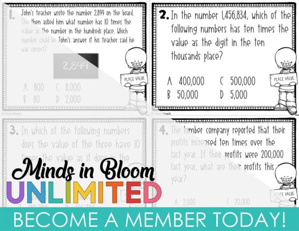 Place Value Relationships - 10 Rigorous Questions - Task Card Version ...