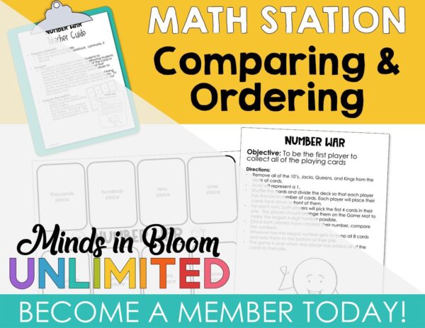 Comparing and Ordering Numbers - Station/Center Activity - Minds in ...