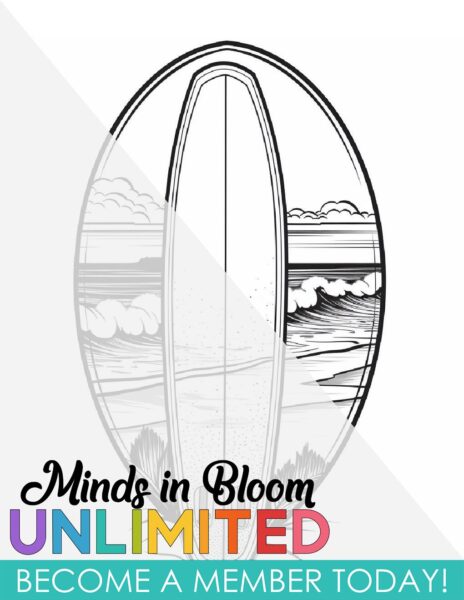 Summer - Surf board Coloring Page - Minds in Bloom Unlimited
