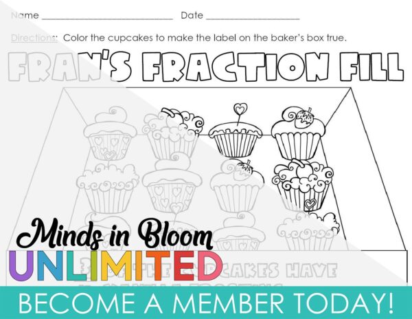 Equivalent Fractions - Box of Cupcakes - Color an equal amount of the ...