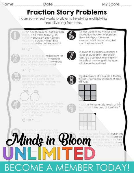 Math Quick Checks (Great for 5th graders) - Fraction Story Problems ...