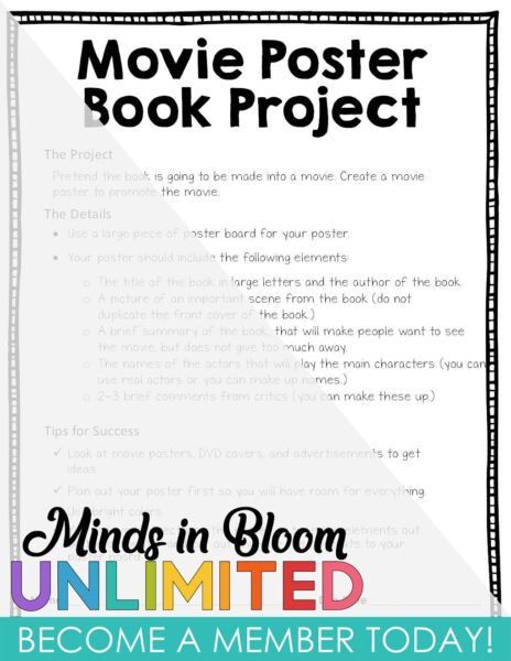 Book Poster Project for Grades 3-5 | Printable Reading Activity