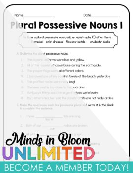 Possessive Nouns Practice - Minds in Bloom Unlimited