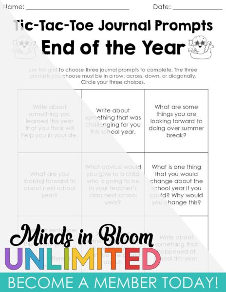 Holiday Tic-Tac-Toe Journal Writing Prompts - End of the Year - Minds ...