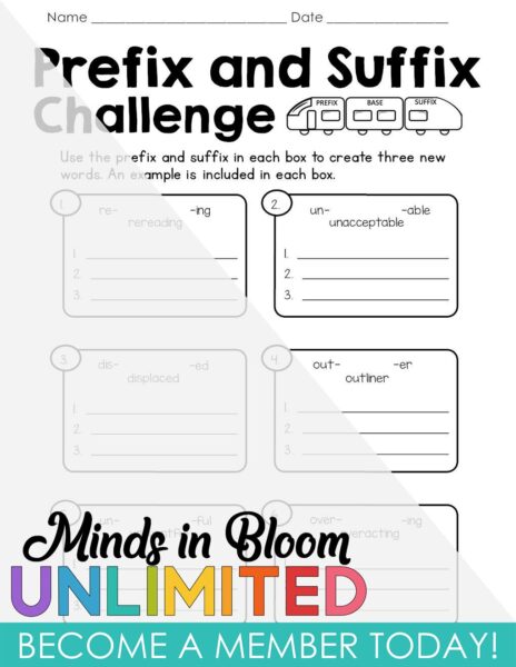 Prefix and Suffix Creation Worksheet | Grades 3-5 Printable