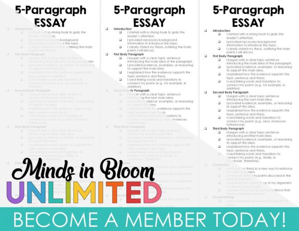 5 Paragraph Essay Writing Process Checklist Bookmarks - Minds in Bloom ...